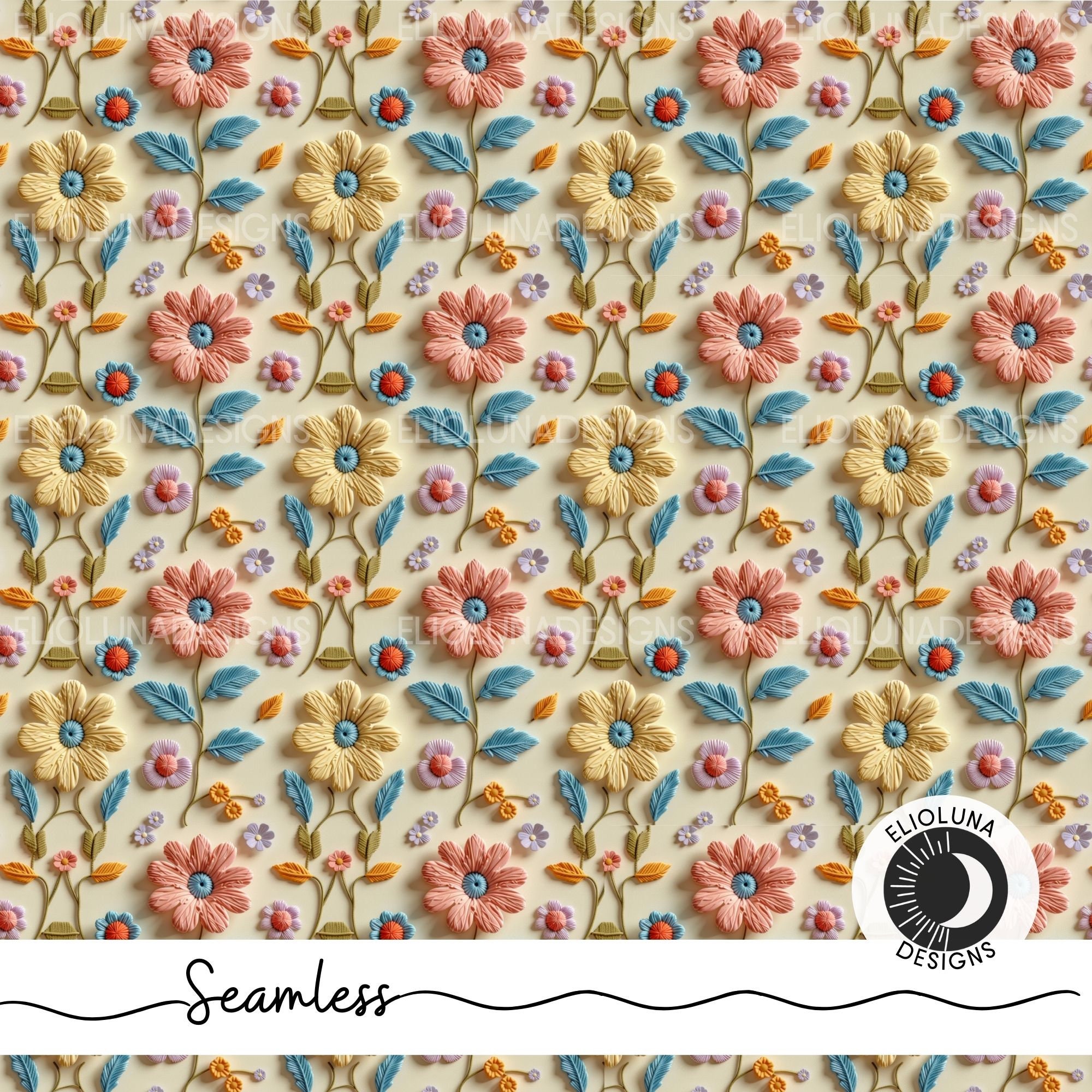 Floral Pattern Digital Paper Boho Knitted Floral Pattern Seamless ...