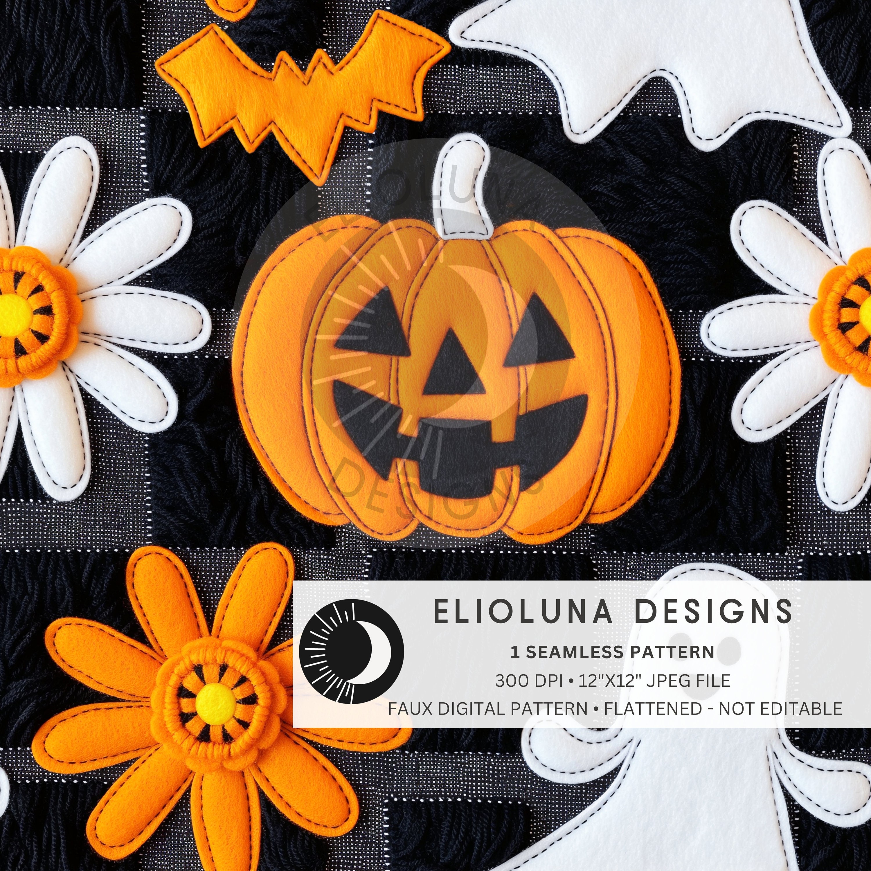 Halloween Seamless Faux Embroidery Pattern Halloween Digital Paper ...