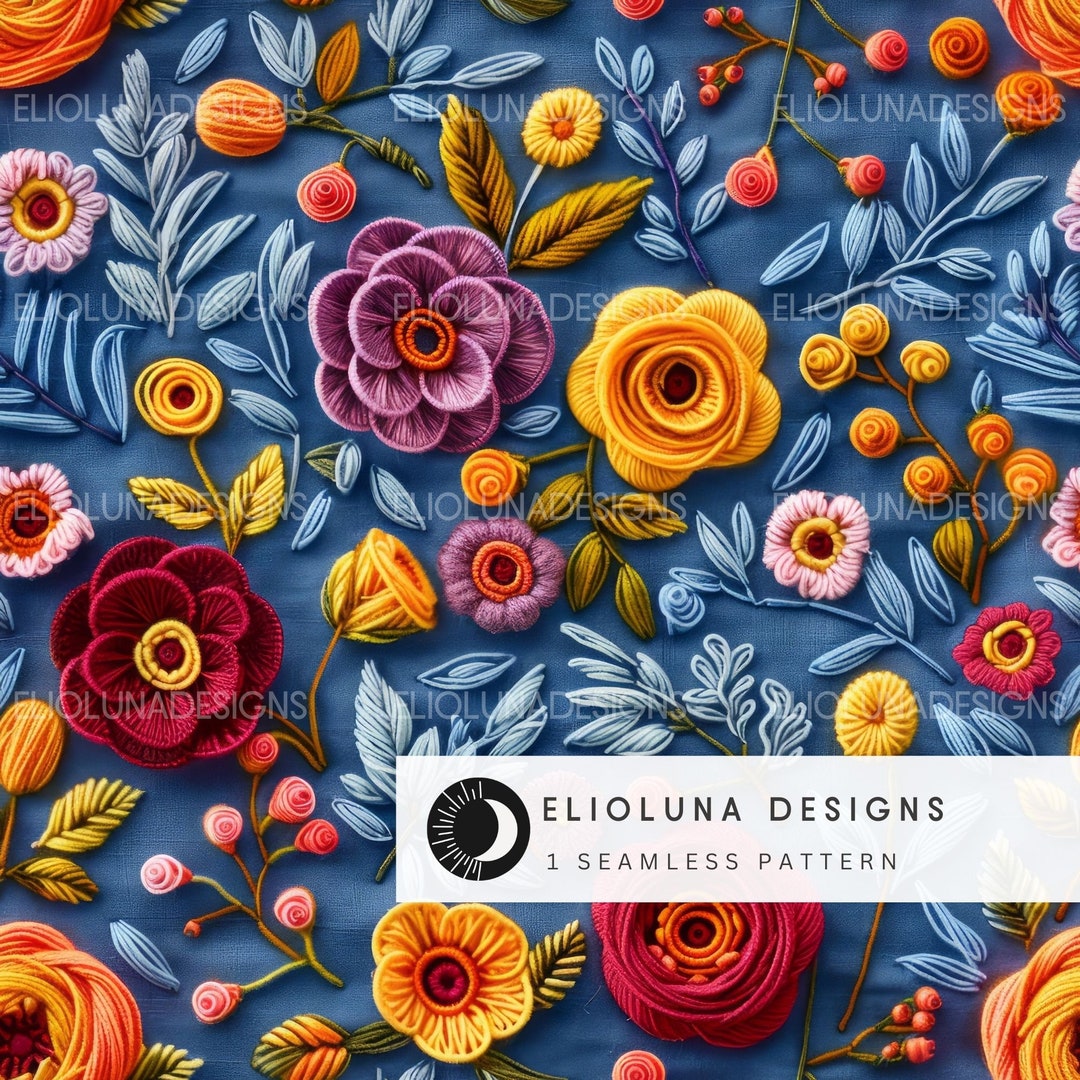 3D Embroidered Floral Pattern Digital Paper Faux Embroidery Floral ...