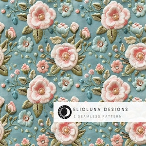 Boho Floral Pattern Digital Paper Faux Embroidery Boho Floral Pattern ...