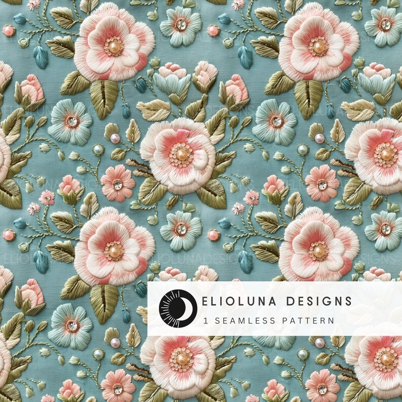 Boho Floral Pattern Digital Paper Faux Embroidery Boho Floral Pattern ...