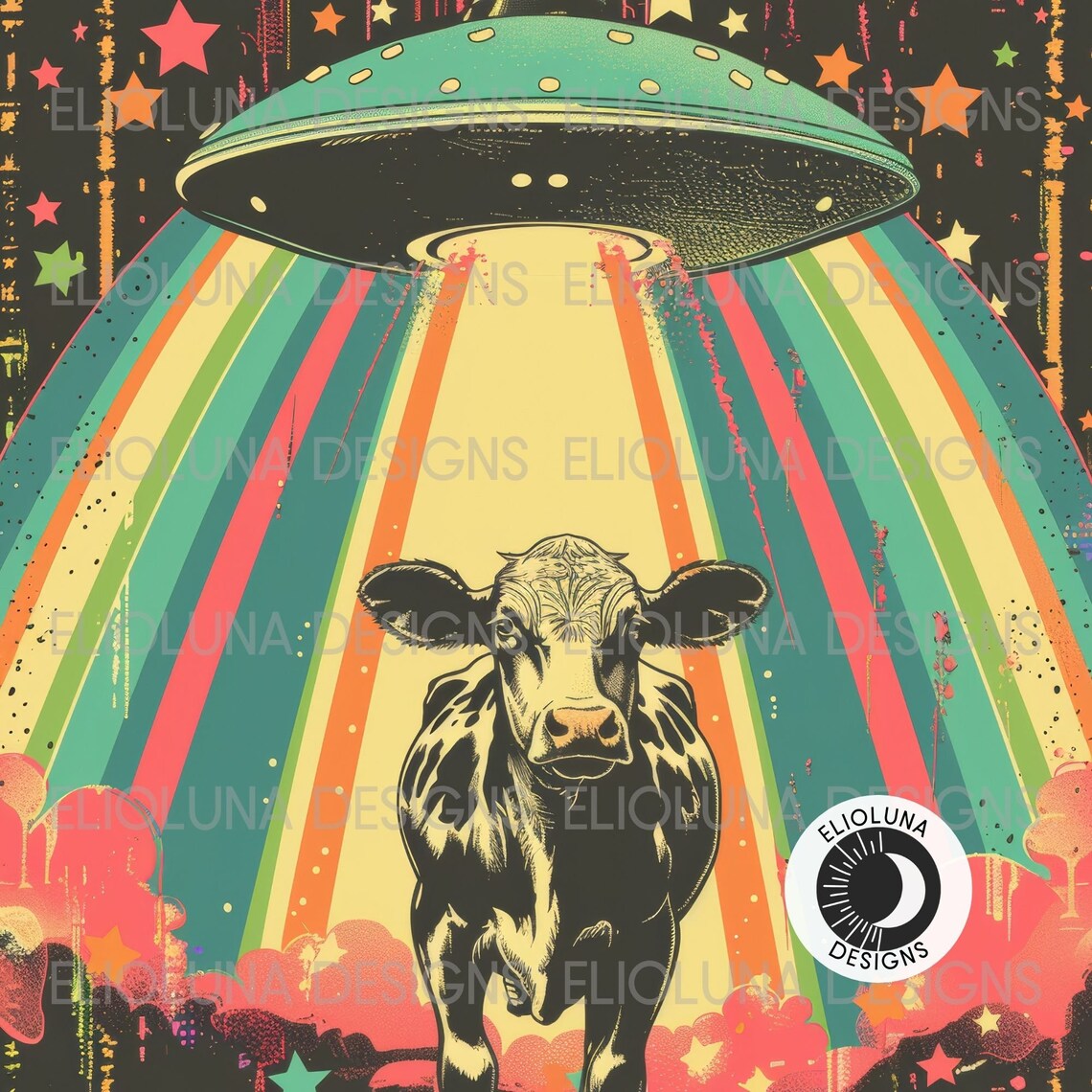 Cow Abduction Pattern Cosmic Cow Seamless Rainbow Pattern Alien ...