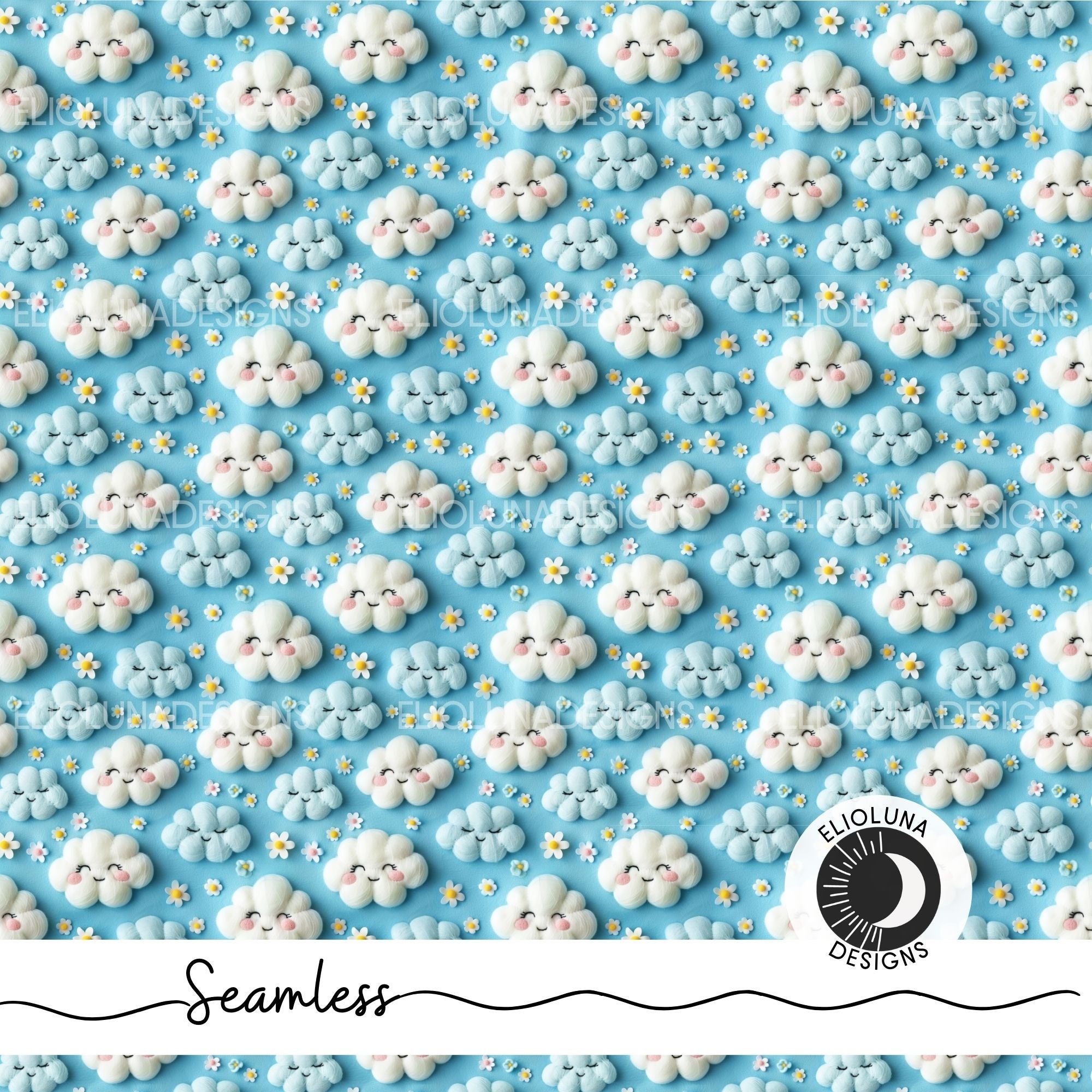 Cloud Pattern Happy Clouds Digital Paper Cute Clouds Seamless Pattern ...