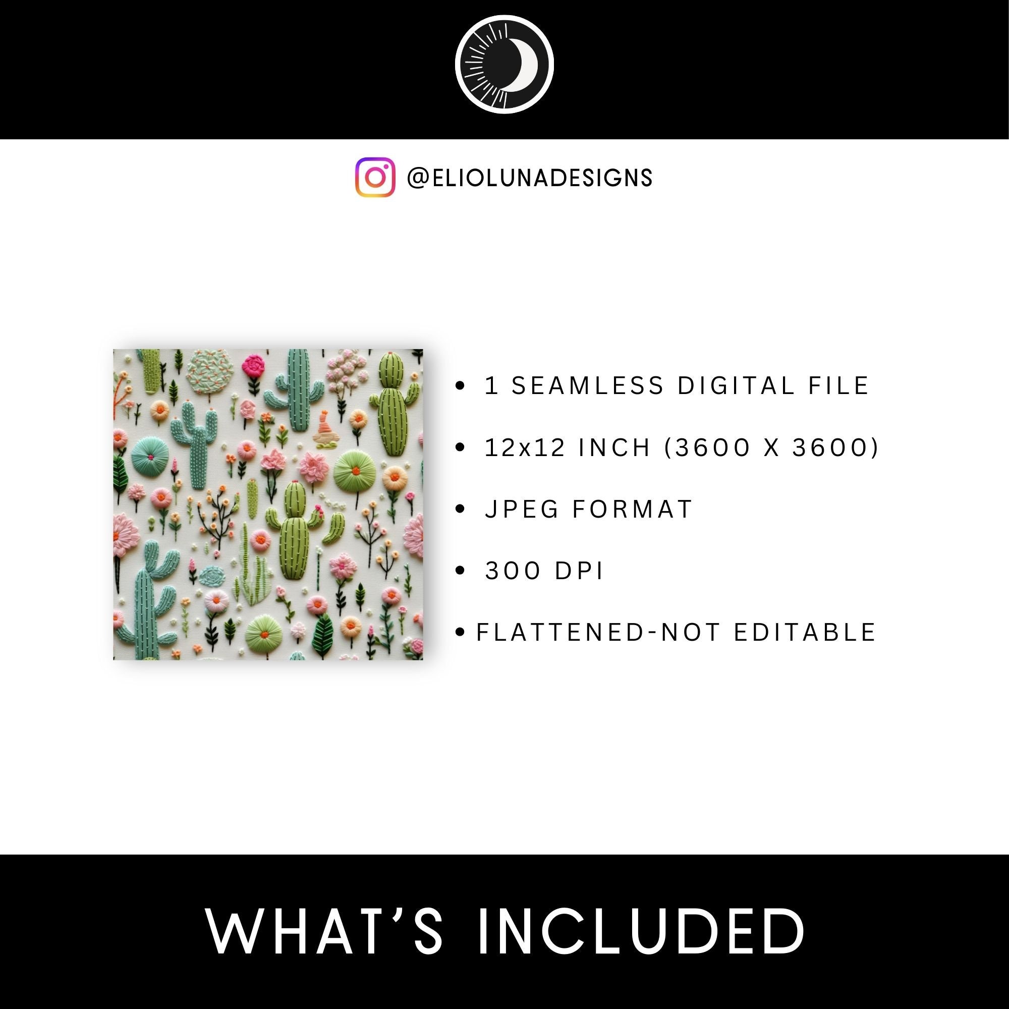 Cactus Floral Pattern Digital Paper Embroidered Western Pattern ...