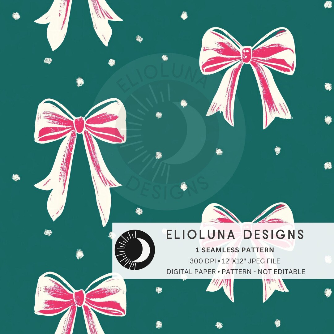 Vintage Christmas Bows Seamless Pattern Pink Christmas Digital Seamless ...