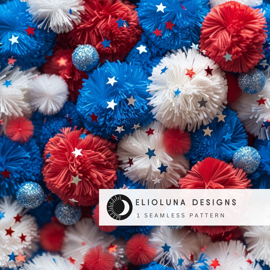4th of July Pom Pom Seamless Pattern July 4th Digital Paper Glitter ...