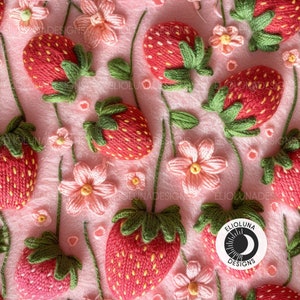 Strawberry Pattern Digital Paper 3D Felt Strawberry Pattern Seamless ...
