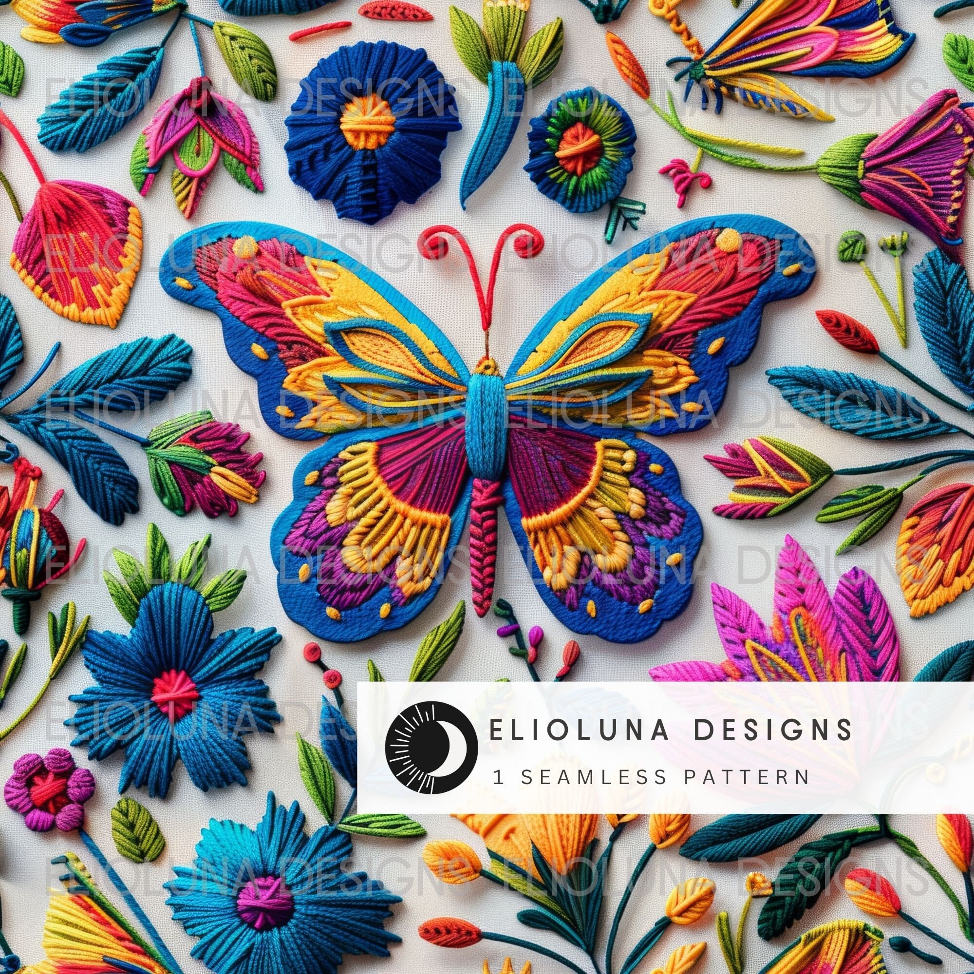 Butterfly Mexican Embroidery Pattern Mexican Floral Seamless Mexican ...