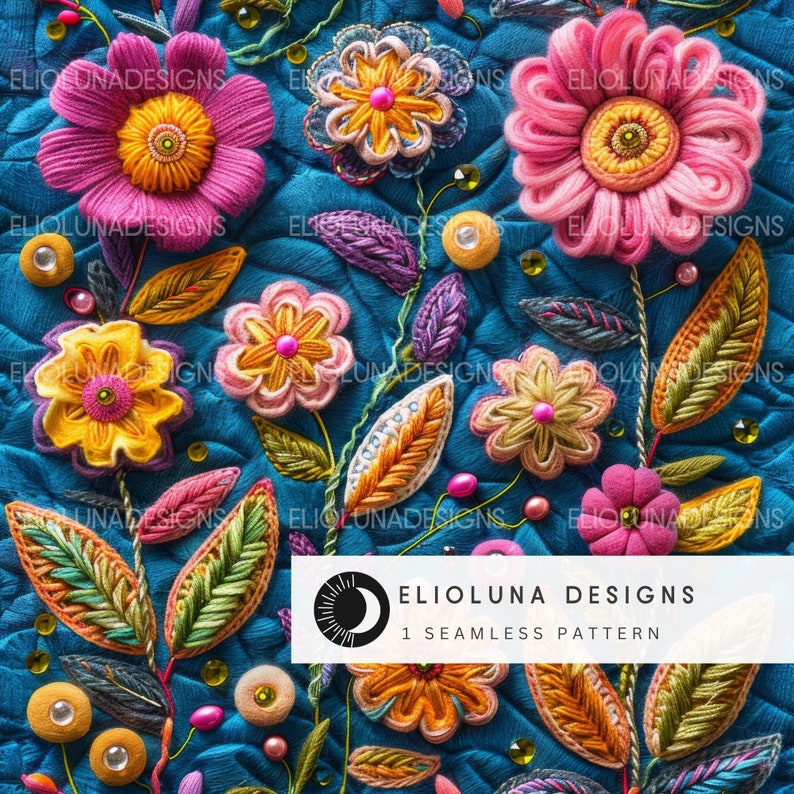 Summer Floral Pattern Digital Paper Faux Embroidery Summer Floral ...