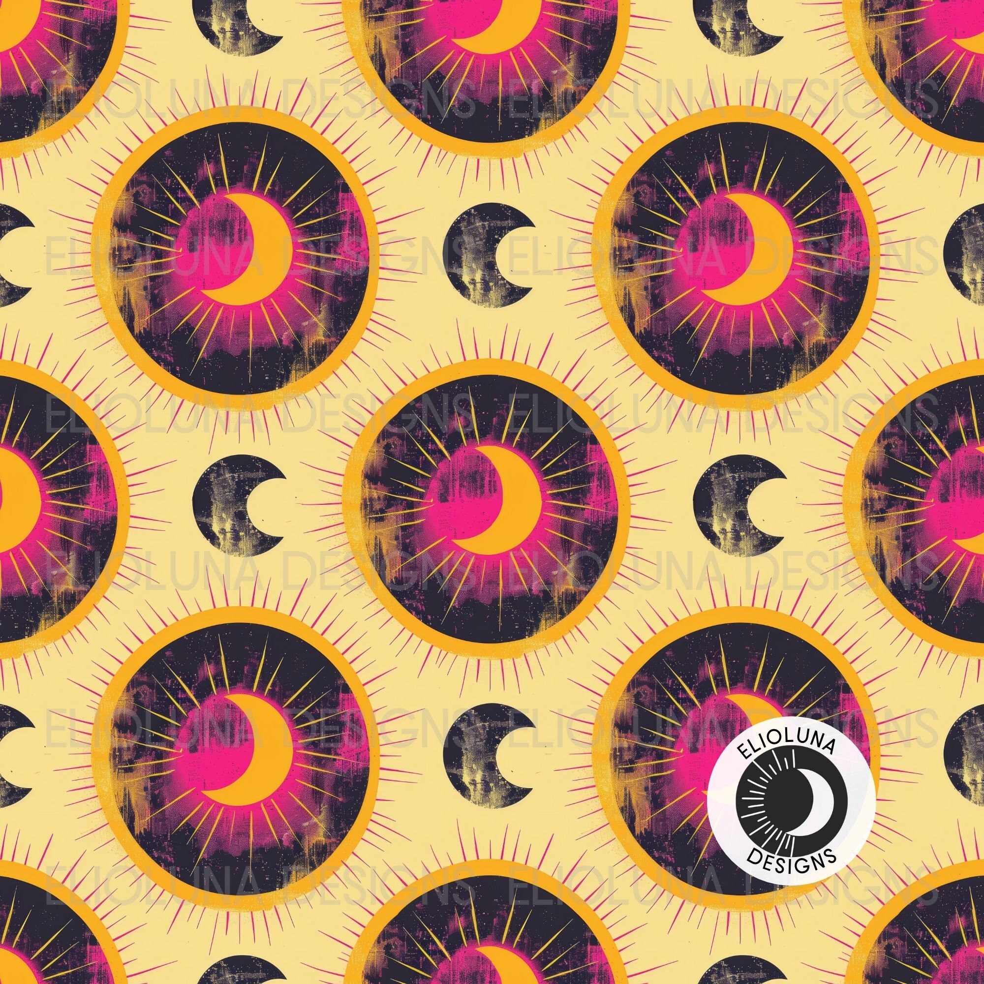 Solar Eclipse Pattern Moon Seamless Celestial Digital Paper Solar ...