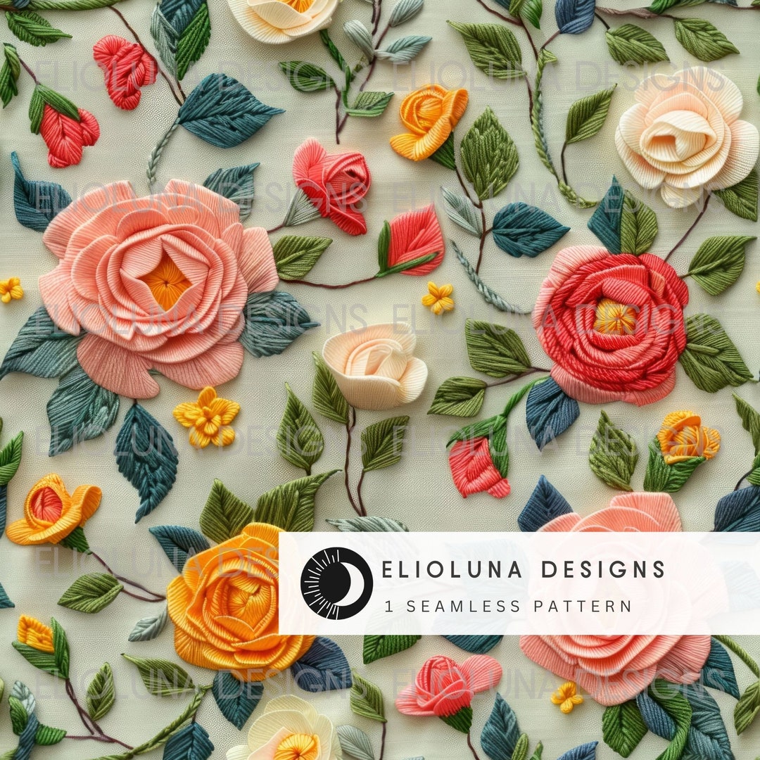 Rose Pattern 3D Faux Embroidery Floral Seamless Digital Design Floral ...