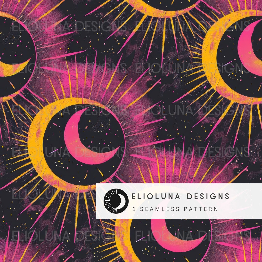 Solar Eclipse Pattern Moon Seamless Celestial Digital Paper Solar ...