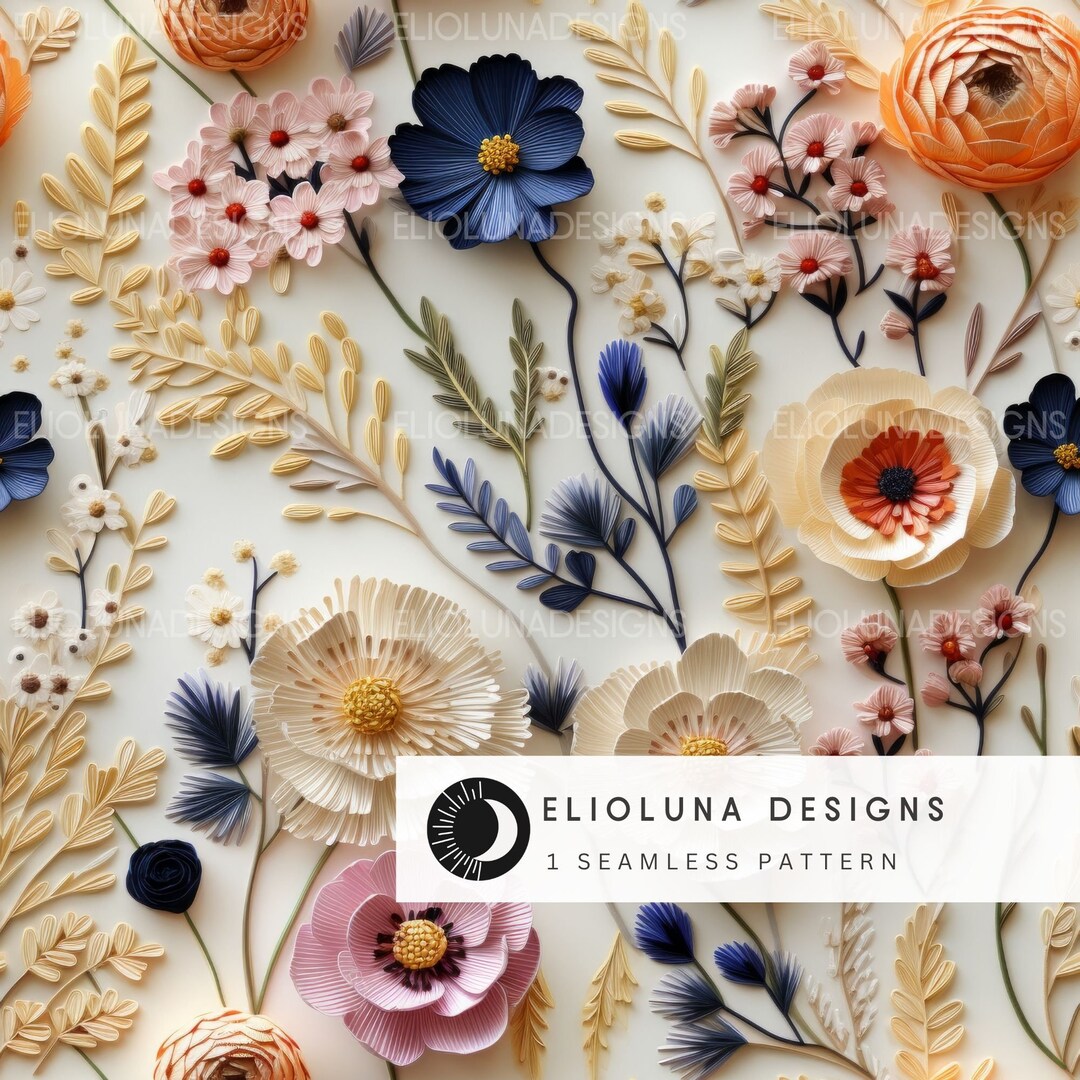 Floral Pattern Digital Paper 3D Spring Floral Pattern Seamless Digital ...