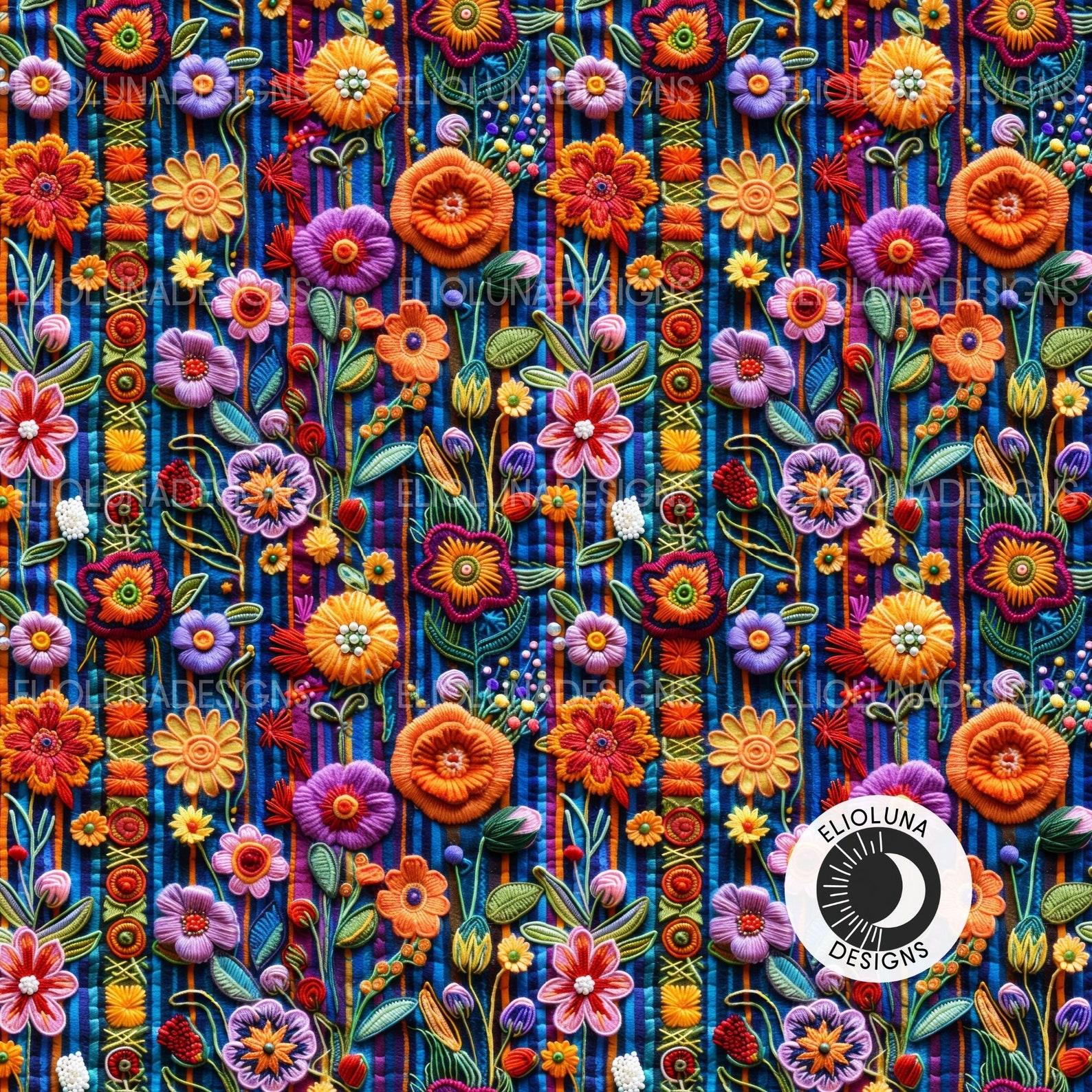 Mexican Floral Pattern Digital Paper Faux Embroidery Fiesta Floral ...