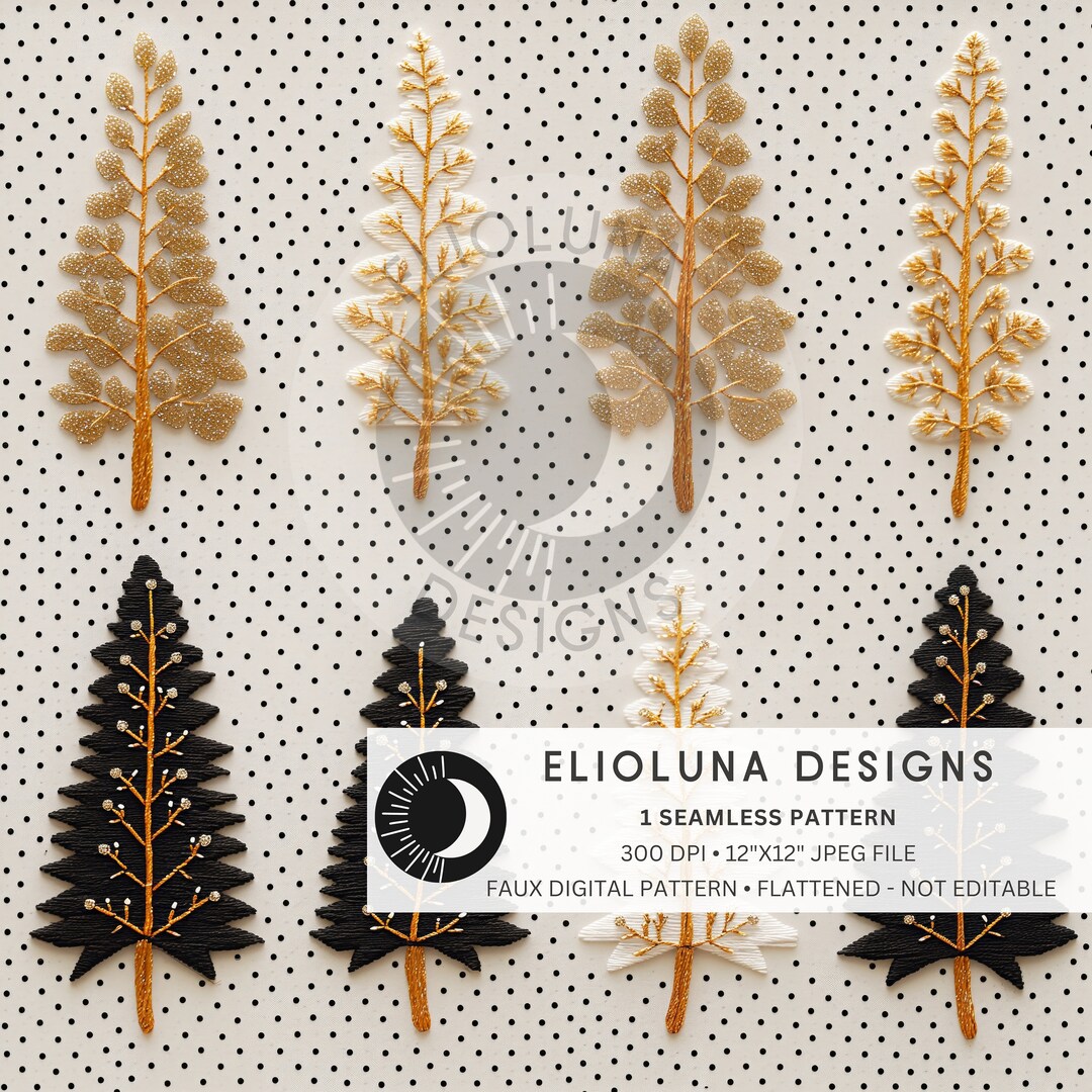 Christmas Trees Seamless Pattern 3D Faux Embroidery Christmas Digital ...
