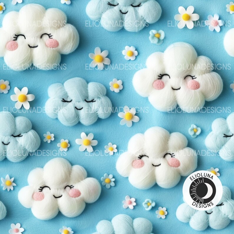 Cloud Pattern Happy Clouds Digital Paper Cute Clouds Seamless Pattern ...