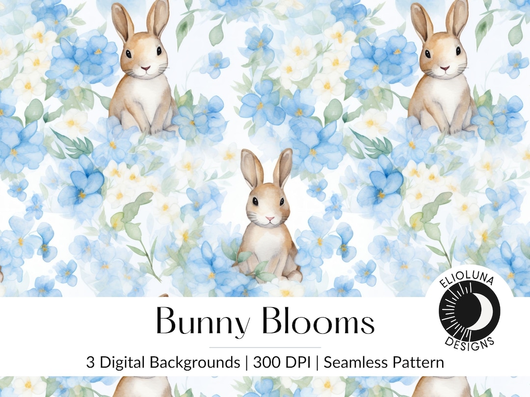 Digital Paper Watercolor Bunny Digital Background Floral Design Flower ...
