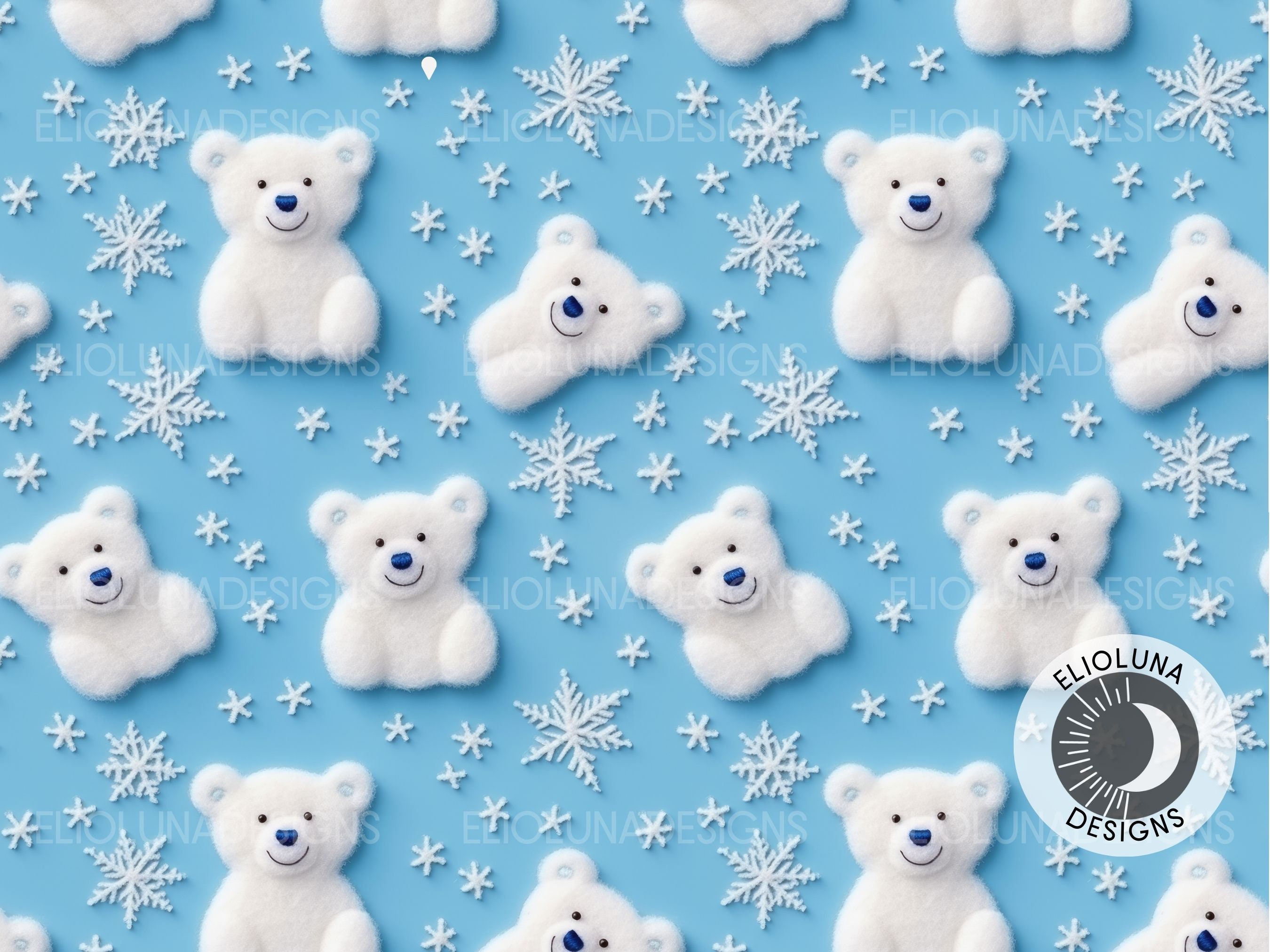Cute Bear Digital Paper Polar Bear Seamless Pattern Faux Embroidery ...