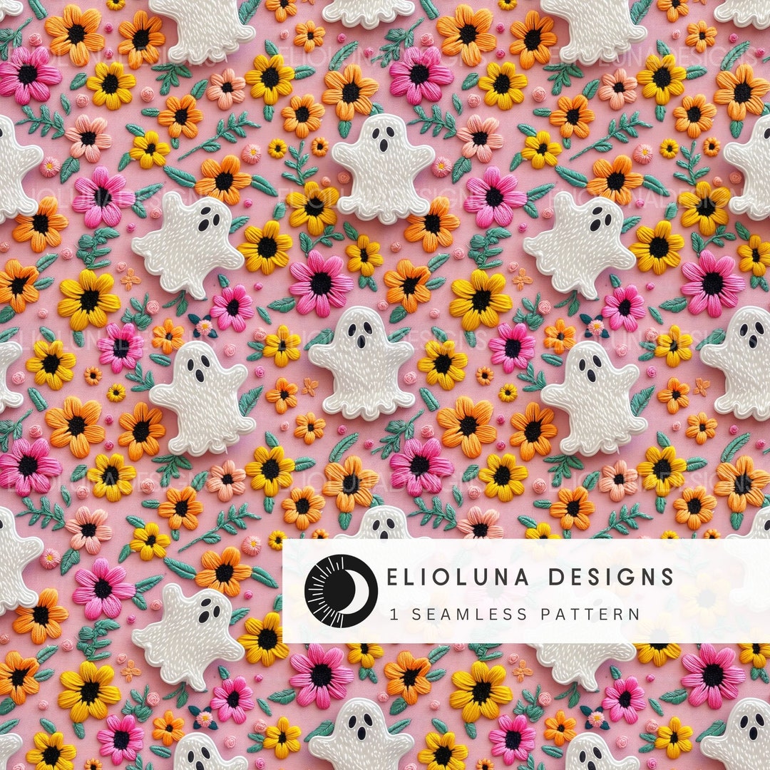 Floral Ghost Seamless Pattern Halloween Ghost Digital Paper Floral ...