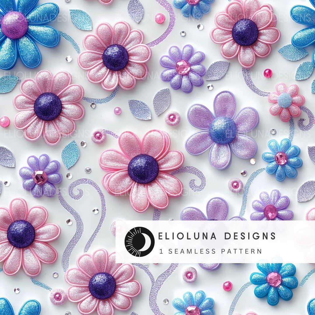 3D Floral Pattern Digital Paper Faux Embroidery Floral Pattern Seamless ...
