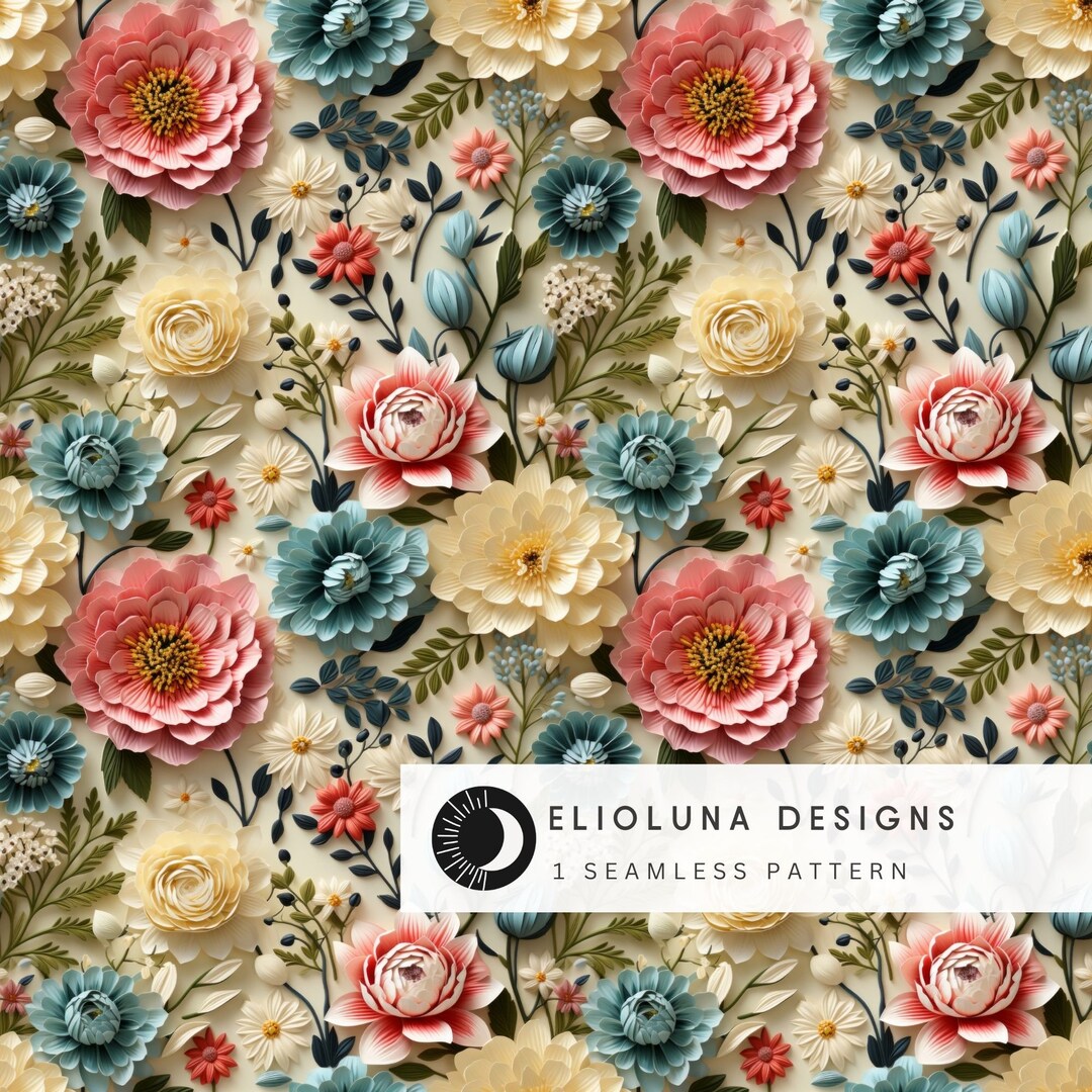 Spring Floral Pattern Digital Paper 3D Spring Flowers 3D Fabric Pattern ...