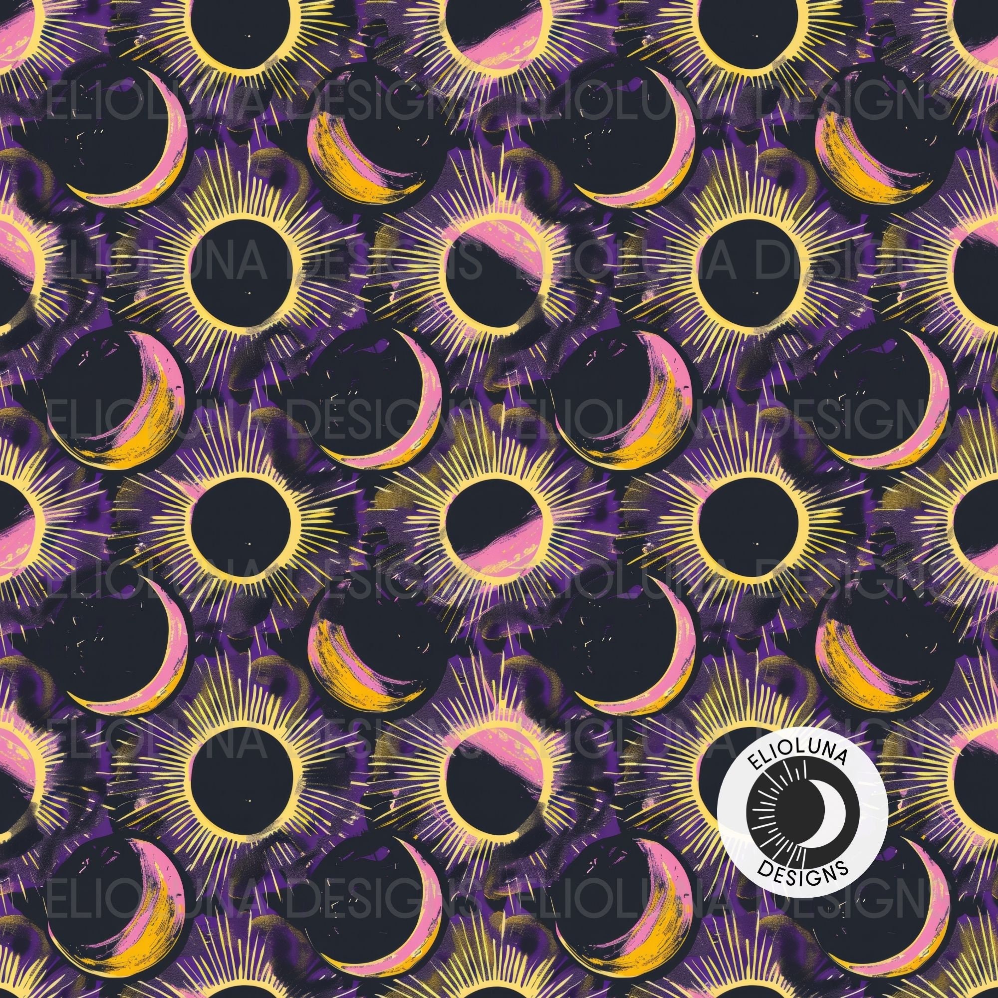 Solar Eclipse Pattern Moon Seamless Celestial Digital Paper Solar ...
