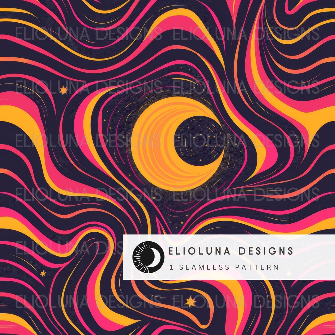 Groovy Moon Pattern Celestial Seamless Moon Digital Paper Sun and Moon ...