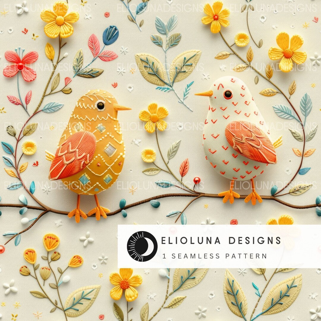 Spring Birds Knitted Pattern Digital Paper Birds Seamless Pattern ...