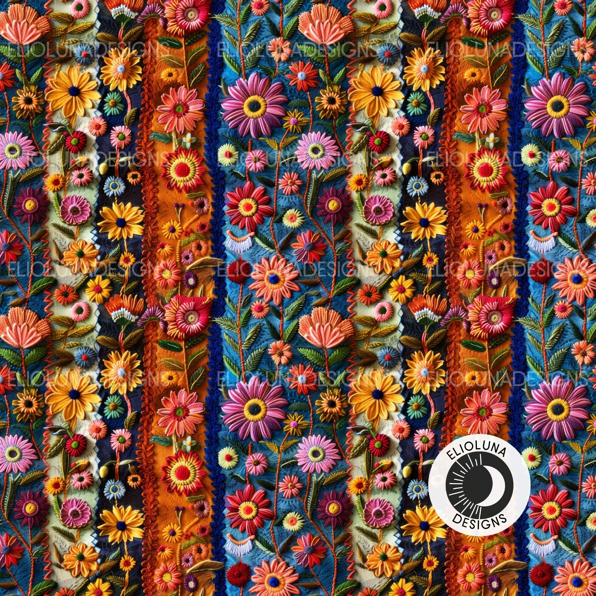 Mexican Floral Pattern Digital Paper Faux Embroidery Fiesta Floral ...