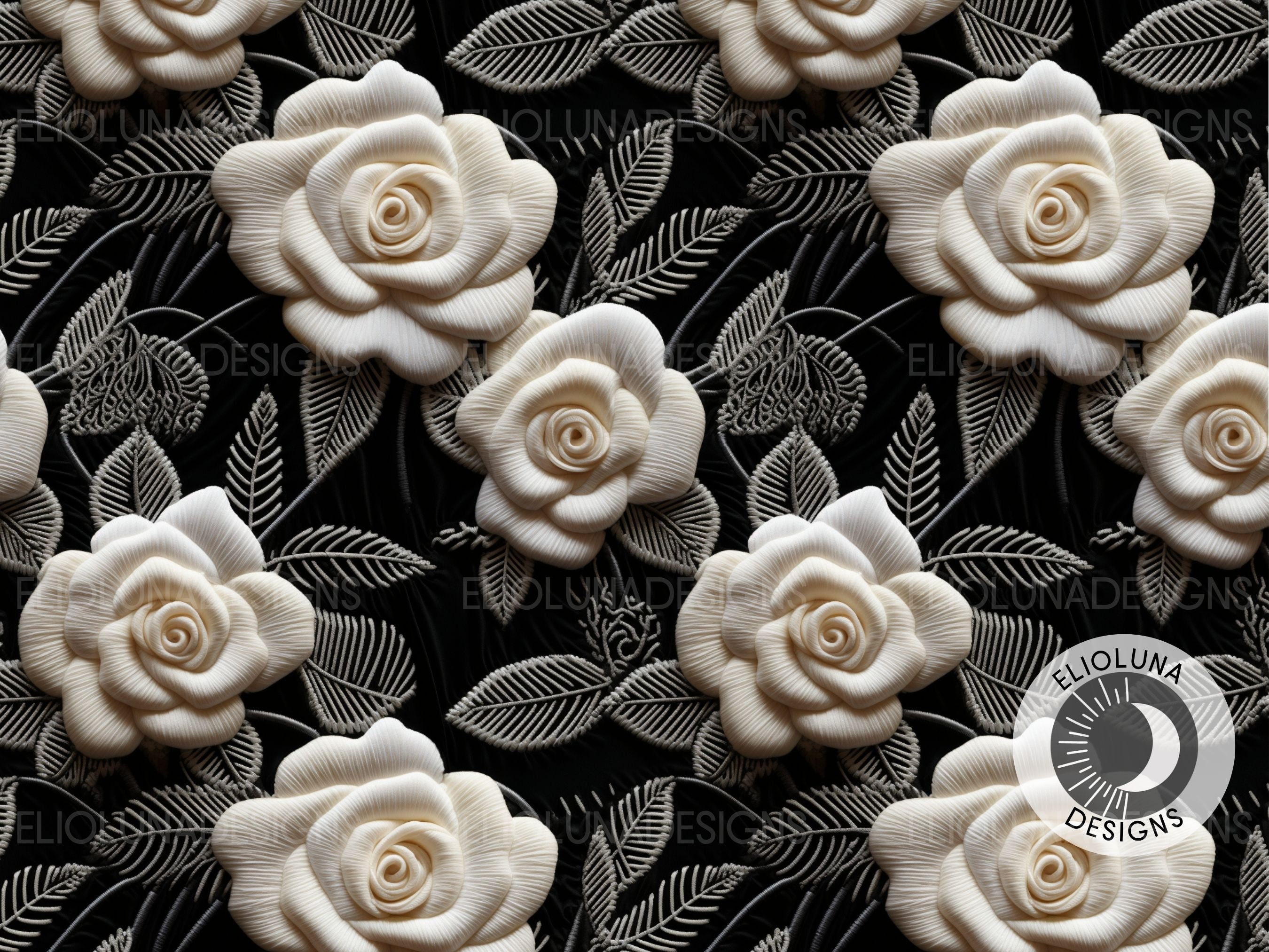 Digital Paper White Rose Seamless Pattern Rose 3D Faux Black Roses ...