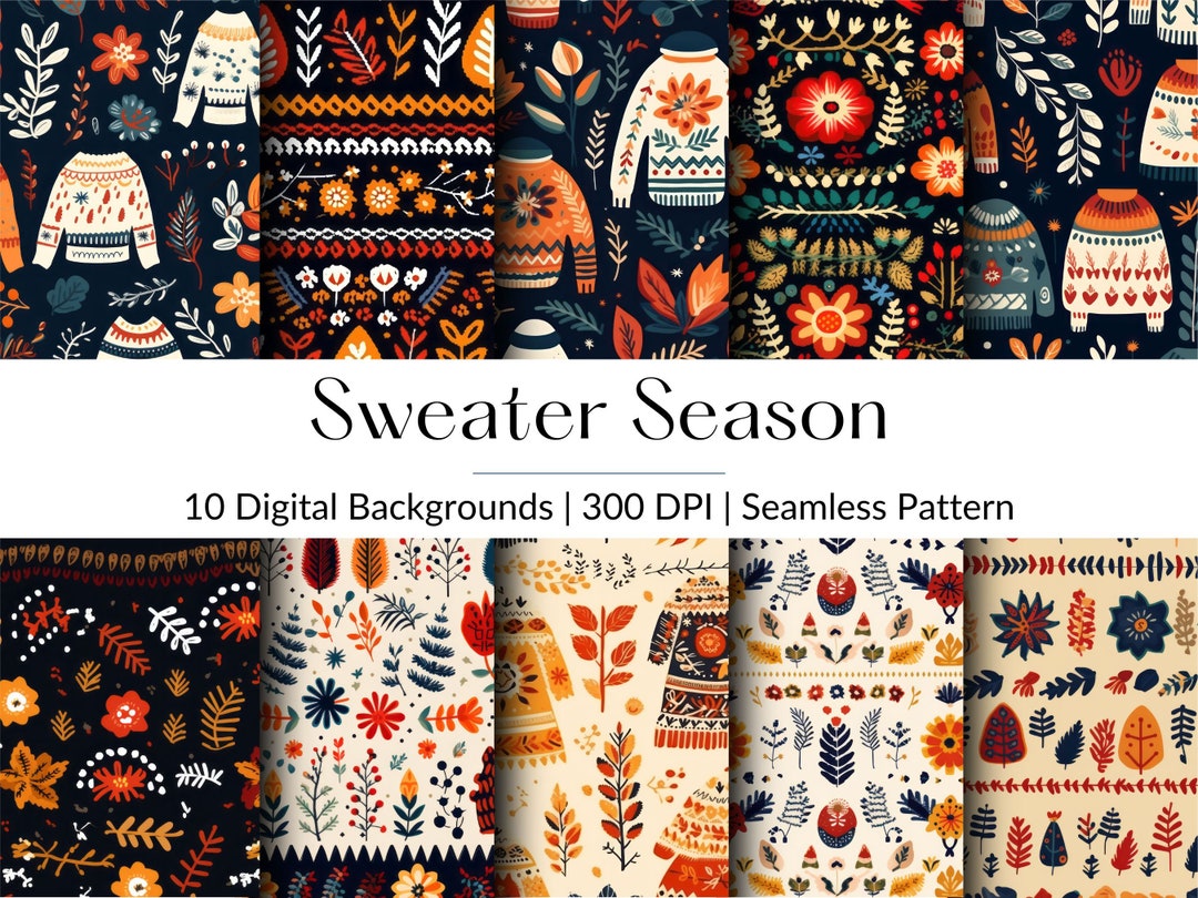 Digital Paper Fall Digital Background Autumn Seamless Design Sweater ...
