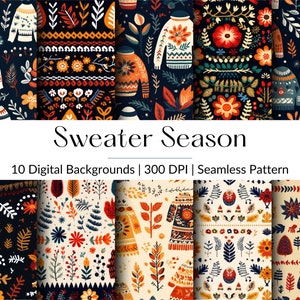 Digital Paper Fall Digital Background Autumn Seamless Design Sweater ...