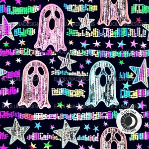 Neon Sequin Ghost Seamless Pattern Halloween Ghost Digital Paper ...