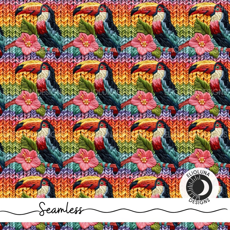 Toucan Pattern Digital Paper Tropical Knitted Toucan Pattern Seamless ...