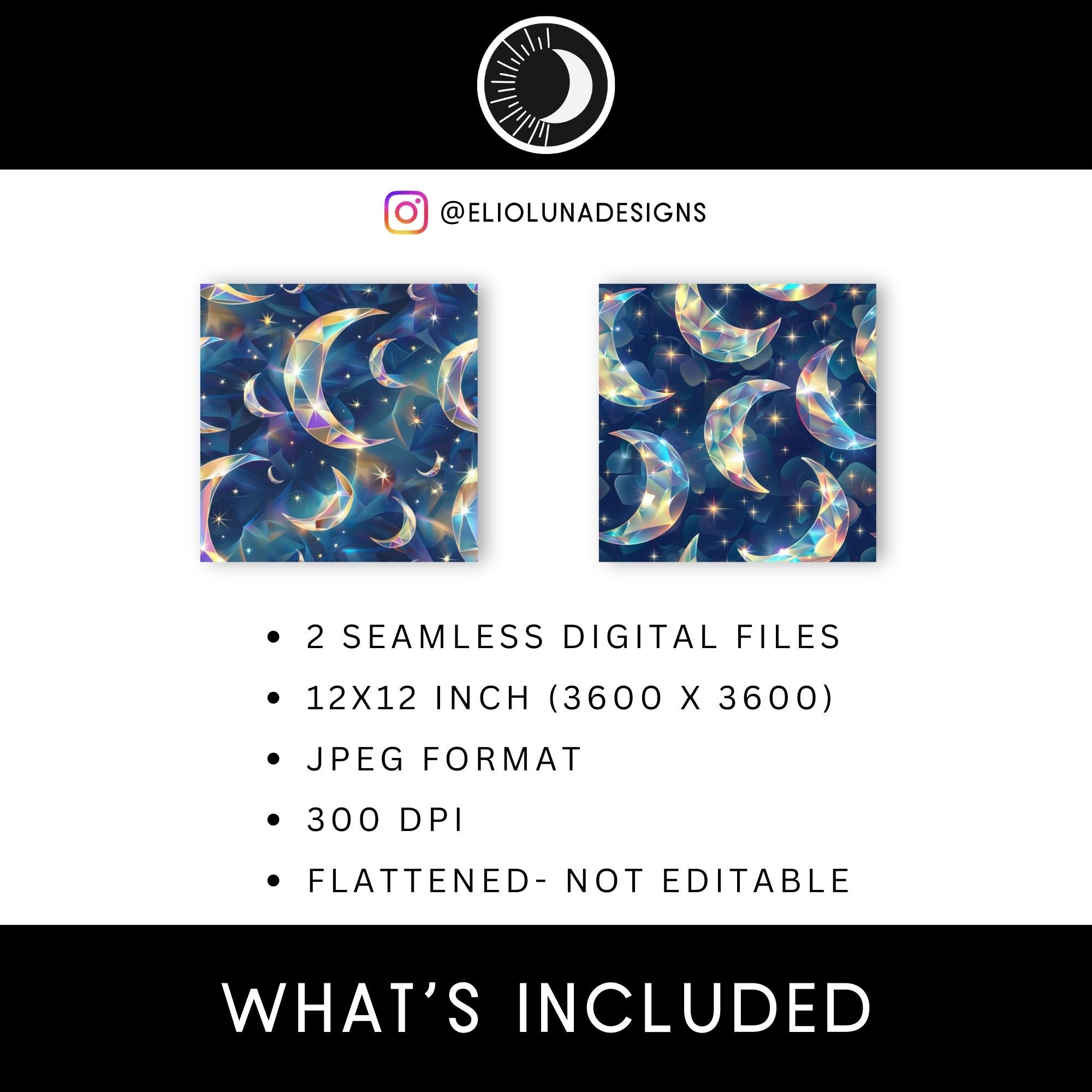 Iridescent Moon Pattern Celestial Seamless Moon Digital Paper Celestial ...