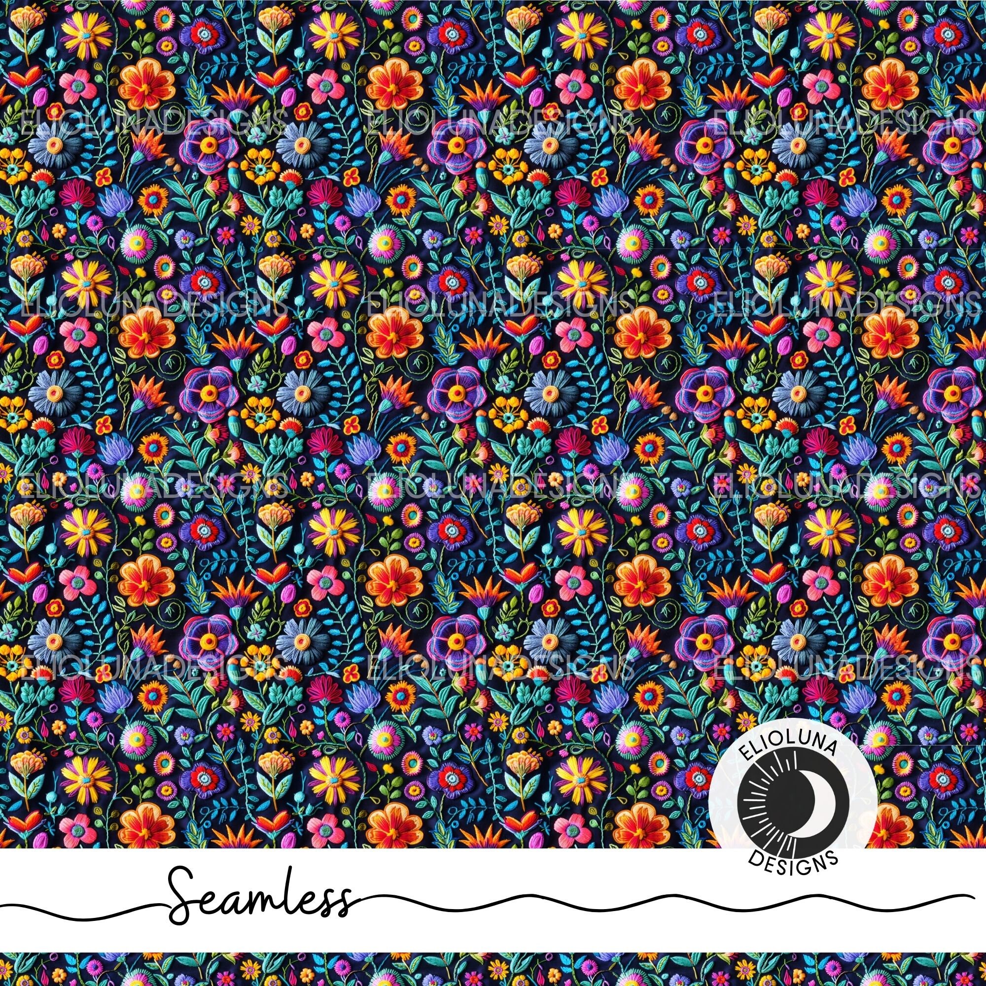 Mexican Floral Pattern Digital Paper Faux Embroidery Fiesta Floral ...