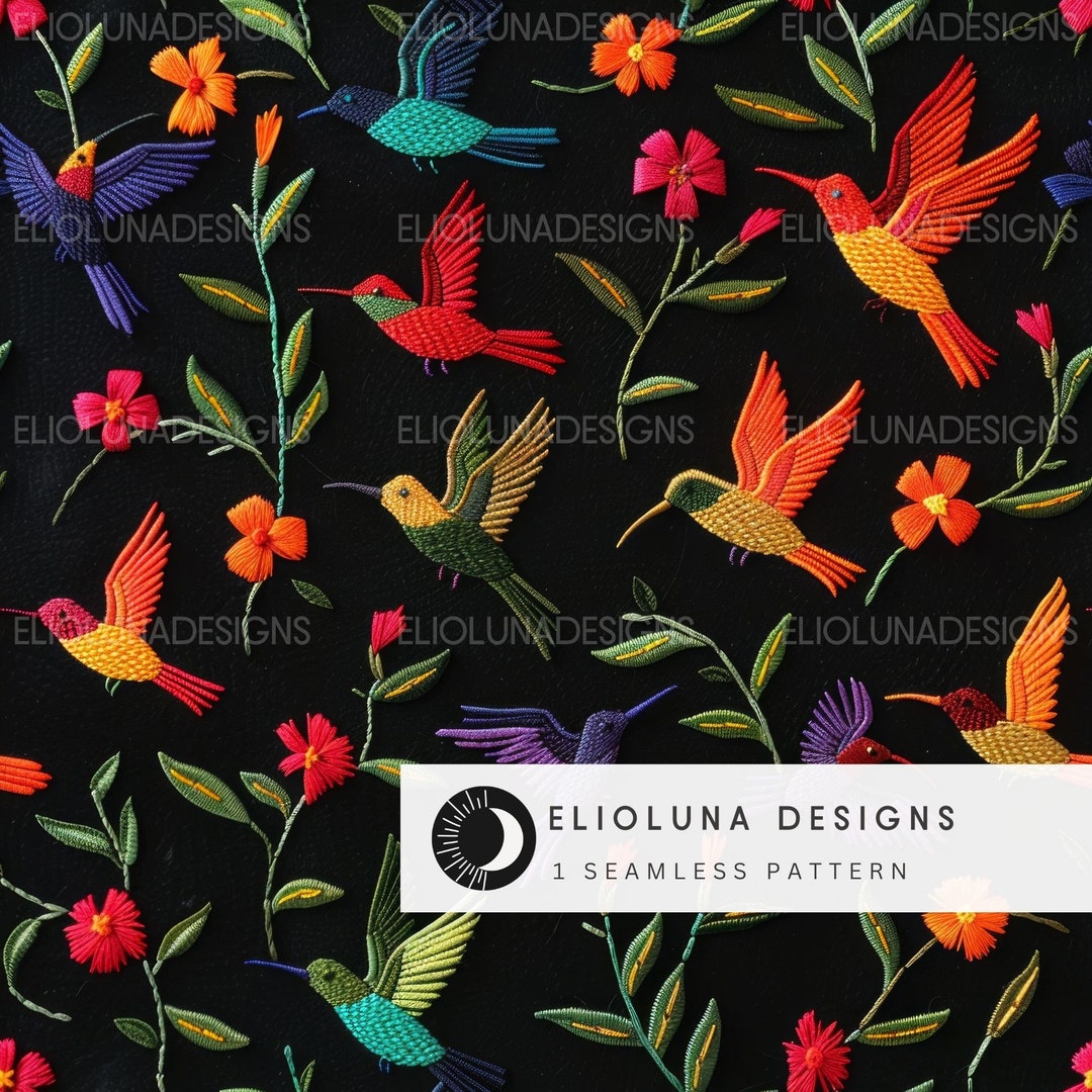 Floral Humming Bird Pattern Digital Paper Embroidery Floral Seamless ...