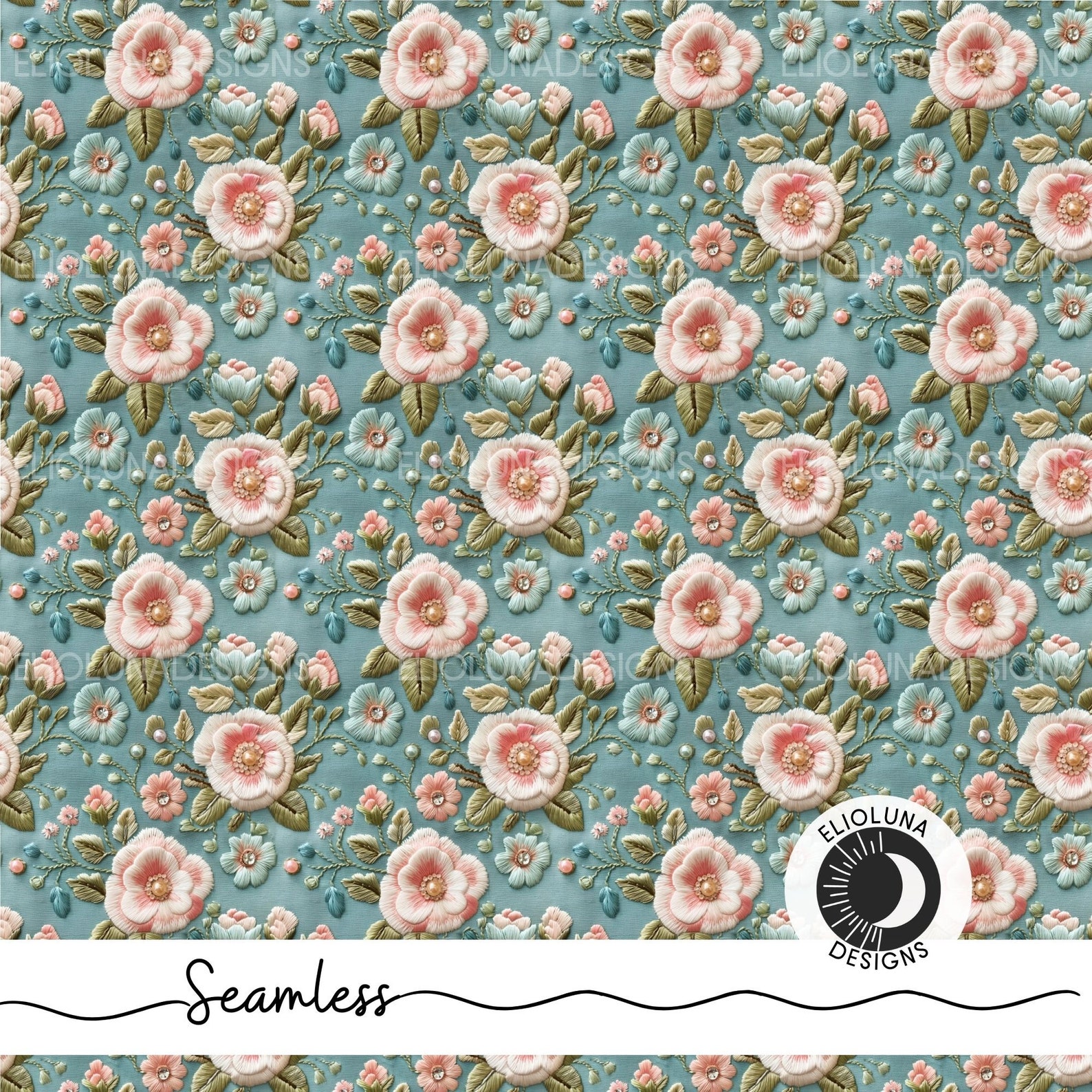 Boho Floral Pattern Digital Paper Faux Embroidery Boho Floral Pattern ...