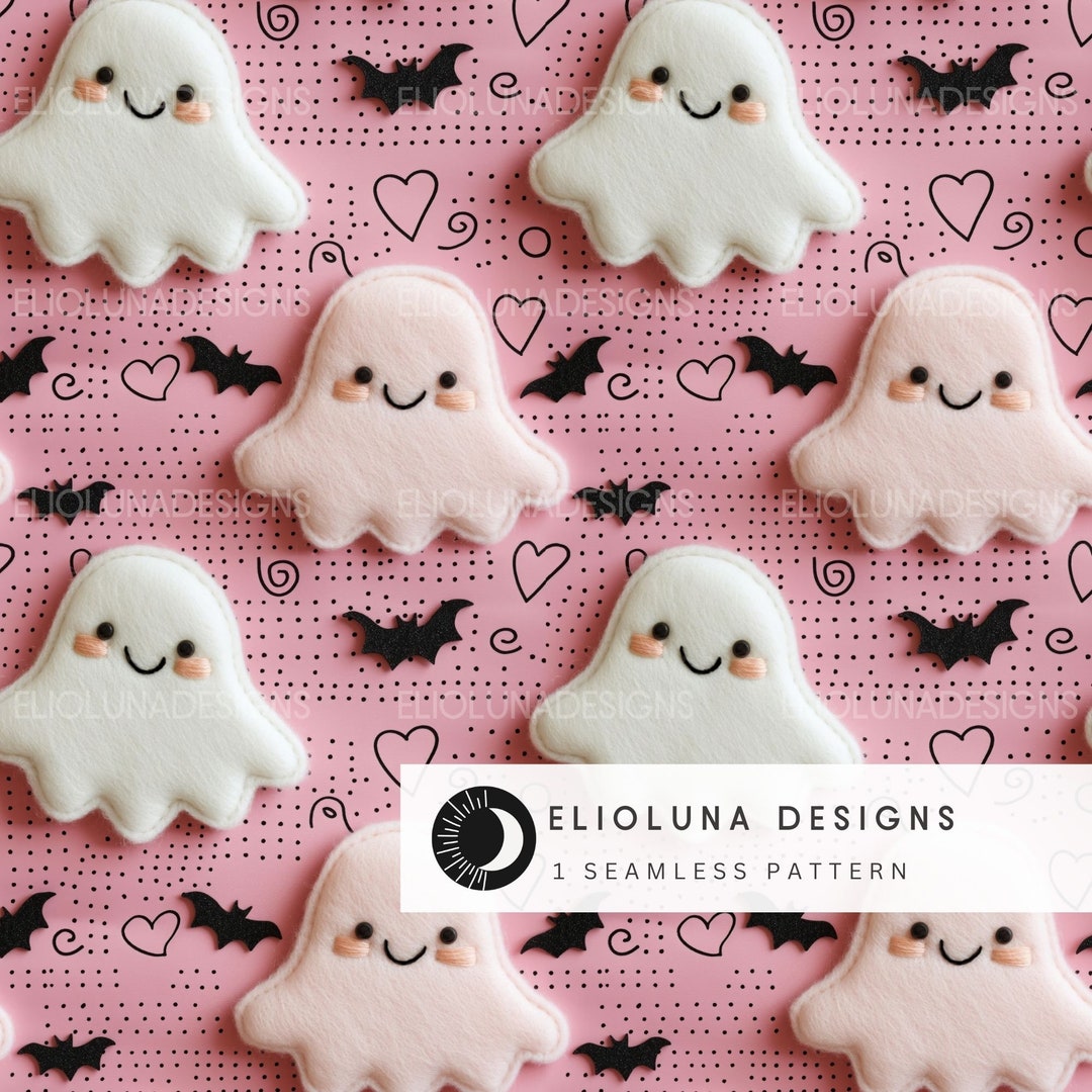 Adorable Ghost Halloween Seamless Pattern Faux Embroidery File ...