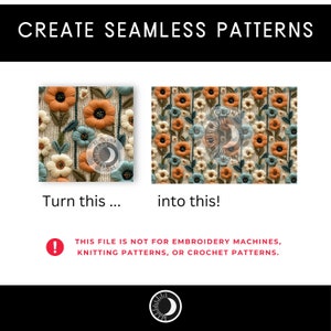 Boho Fall Florals Faux Embroidery Seamless Pattern 3D Floral Digital ...