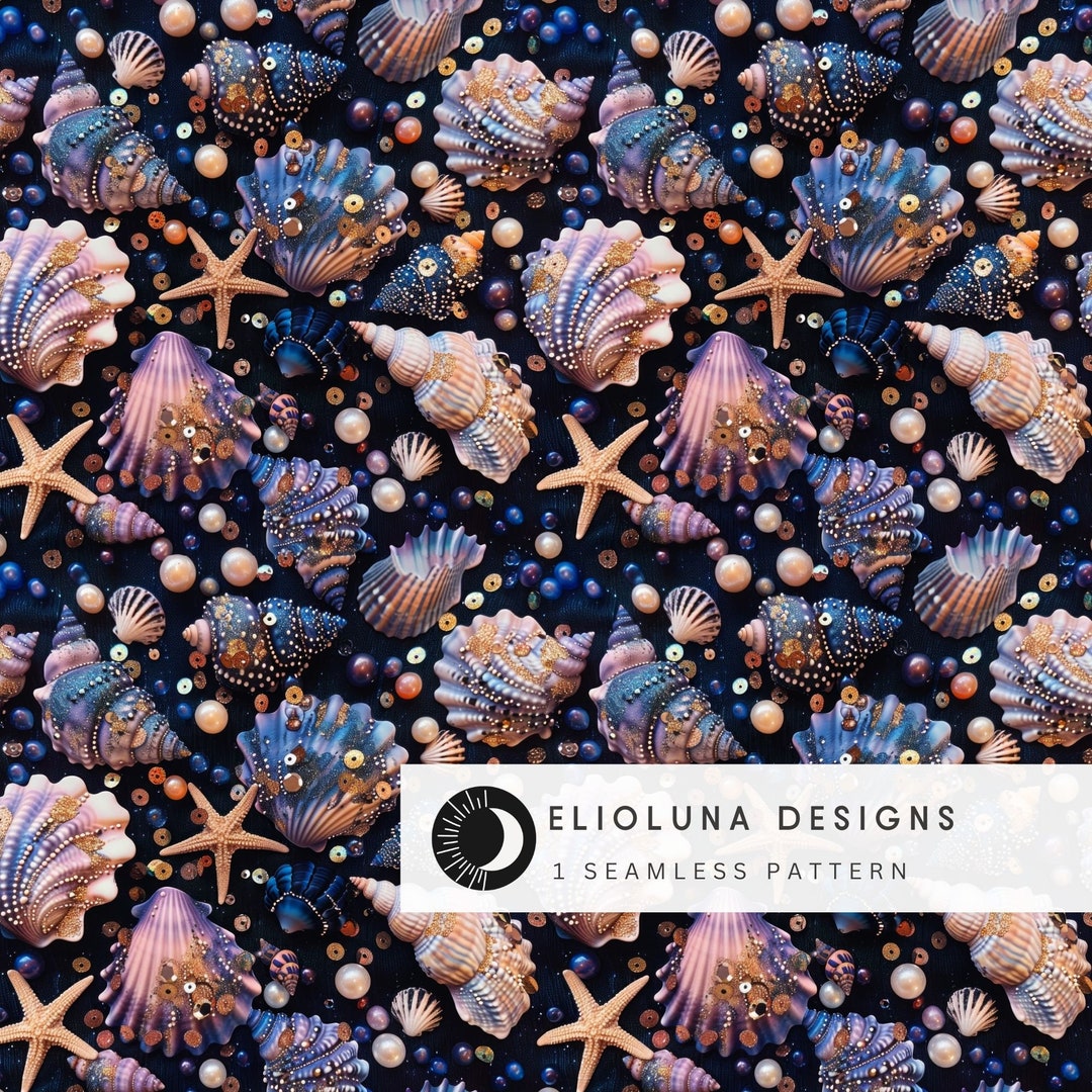Seashells Seamless Pattern Digital Paper Seashell Pattern Fabric ...