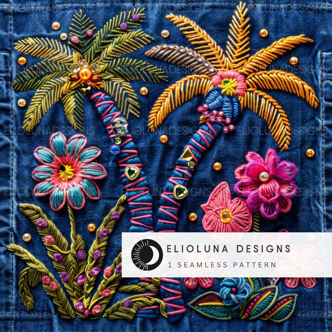 Palm Tree Denim Pattern Digital Paper Palm Tree Pattern Seamless ...