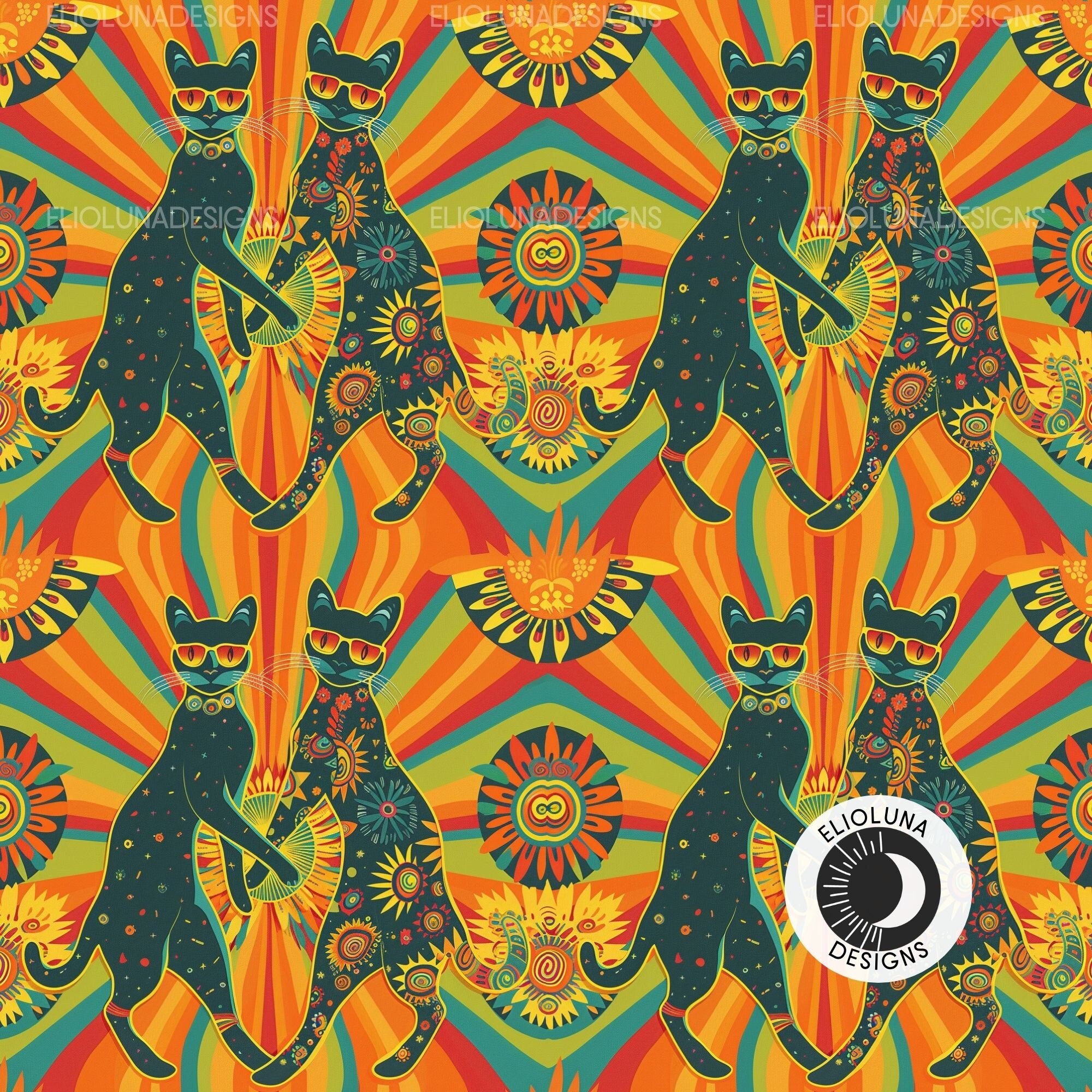 Groovy Cats Seamless Pattern Retro Seamless Cat Pattern Retro Groovy ...