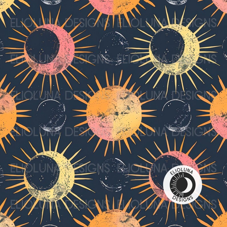 Solar Eclipse Pattern Moon Seamless Celestial Digital Paper Solar ...