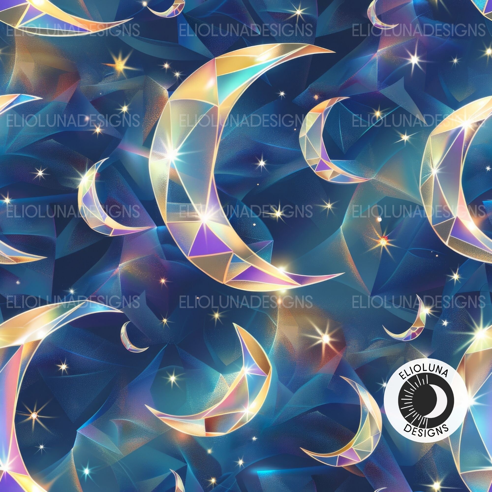 Iridescent Moon Pattern Celestial Seamless Moon Digital Paper Celestial ...