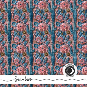 Cactus Floral Pattern Digital Paper Embroidered Western Pattern ...
