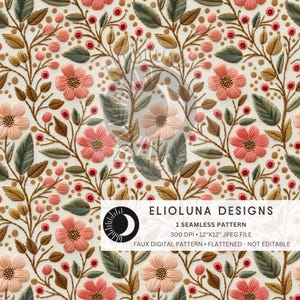 Boho Florals Faux Embroidery Seamless Pattern 3D Floral Digital Paper ...