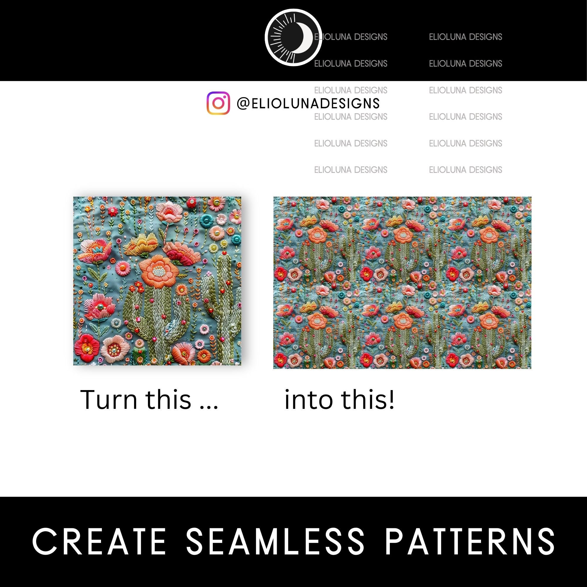 Cactus Floral Pattern Digital Paper Embroidered Western Pattern ...