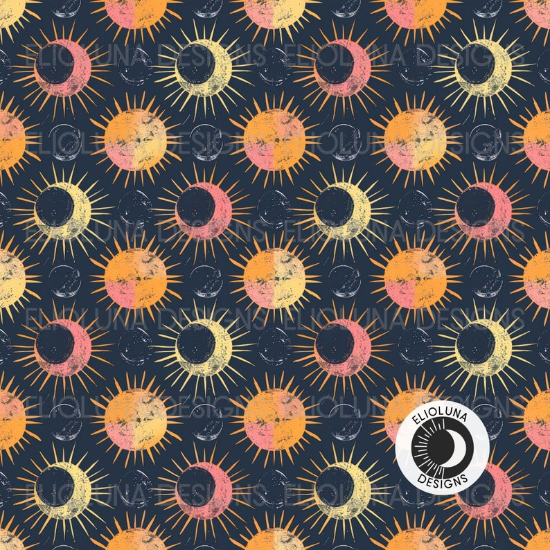 Solar Eclipse Pattern Moon Seamless Celestial Digital Paper Solar ...