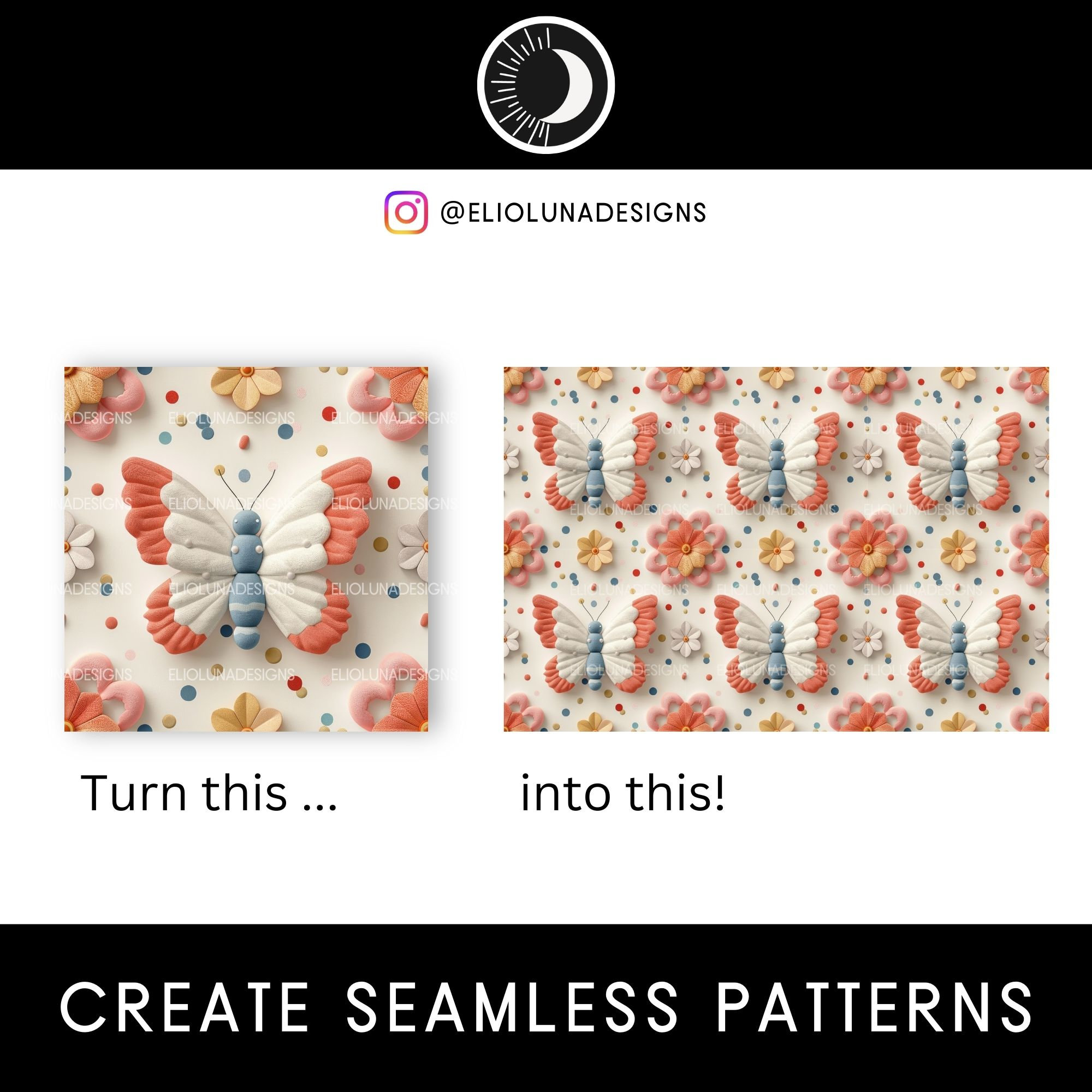 Butterfly Pattern Digital Paper 3D Butterfly Pattern Seamless ...